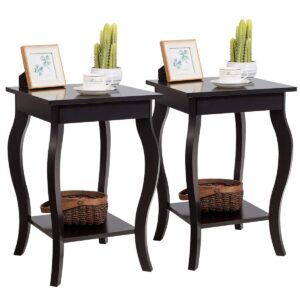 giantex end table 16" w/storage & shelf curved legs home furniture for living room accent sofa side table nightstand (2, dark coffee)