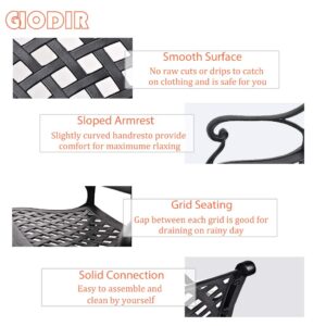 GIODIR Outdoor Patio Garden Bench All-Weather Cast Aluminum Loveseats Park Yard Furniture Porch Chair Work Entryway Decor w/Checkered Design (Black)