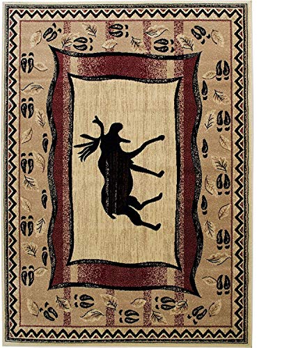 Rustic Lodge Log Cabin Decor Elk Deer Moose Area Rug (5 Feet 3 Inch X 7 Feet 5 Inch)