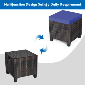 Tangkula 2 Pieces Outdoor Patio Ottoman, All Weather Rattan Wicker Ottoman Seat, Patio Rattan Furniture, Outdoor Footstool Footrest Seat w/Removable Cushions