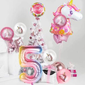 MOVINPE Unicorn Balloons Birthday Party Decorations for Girls 6th Party, 43" Pink Large Unicorn Gradient Jumbo Number 6" Foil Balloon Bouquet, Girly Unicorn Theme Party Supplies Backdrop Decor