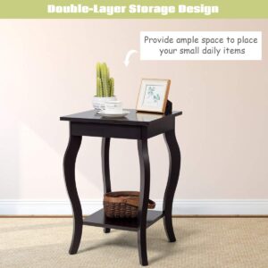 Giantex End Table 16" W/Storage & Shelf Curved Legs Home Furniture for Living Room Accent Sofa Side Table Nightstand (2, Dark Coffee)