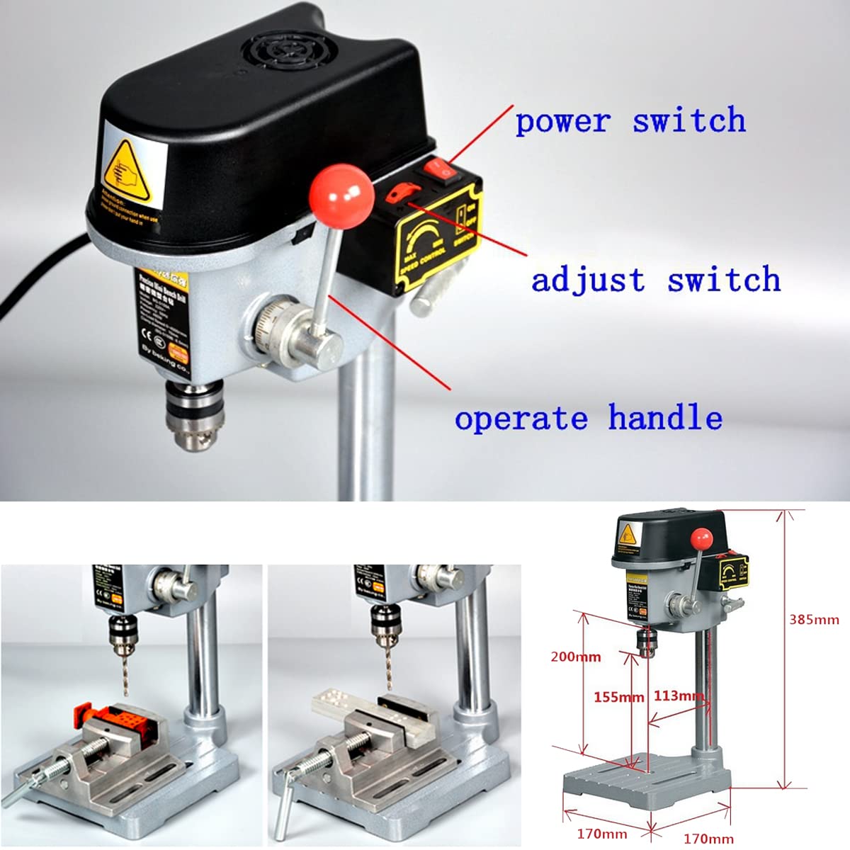 EWANYO 3-Speed Benchtop Drill Press, Electric Bench Wood Drilling Machine for DIY Creation, Small and Precise Work Like Jewelry Making Woodworking Metal Drilling Machine 110V