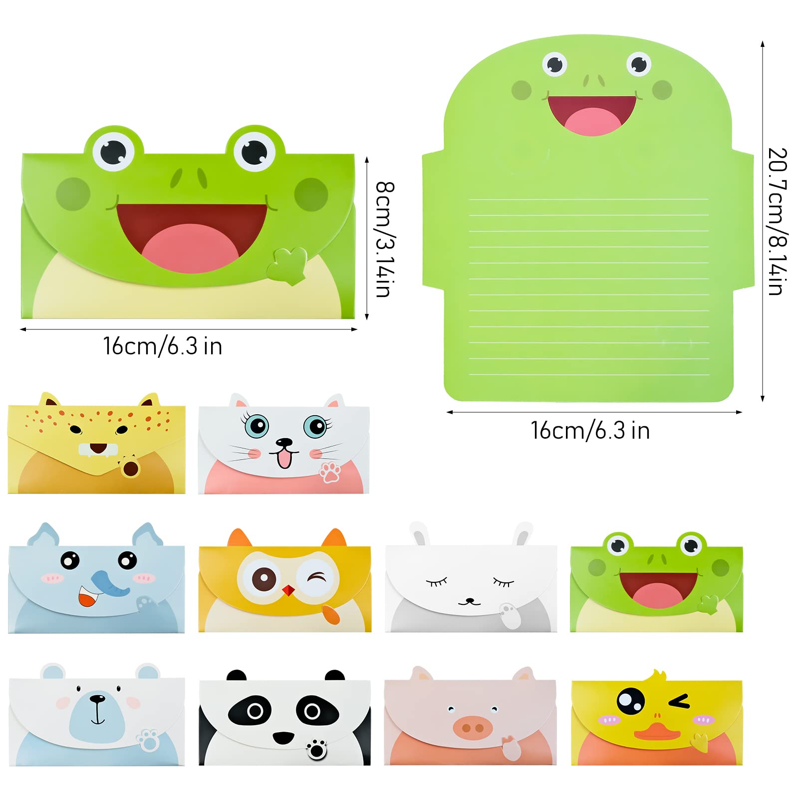 JJYHEHOT 30 PCS Animal Cartoon Letter Writing Stationery Paper, Greeting Card Envelopes, Thank You Card, Kids Birthday Party Invitation Cards