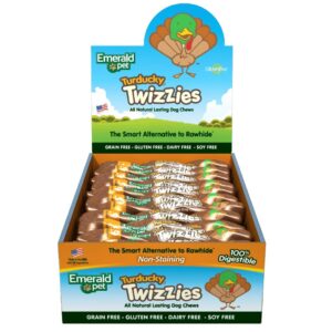 emerald pet 15 pack of turducky twizzies grain-free dog chews, 6 inch, made in the usa