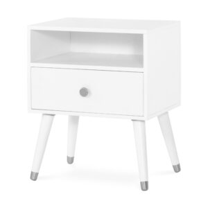 child craft mod drawer and shelf nightstand accent table for nursery or bedroom, large storage drawer and shelf, made of sturdy pinewood, non-toxic, baby safe finish (matte white)