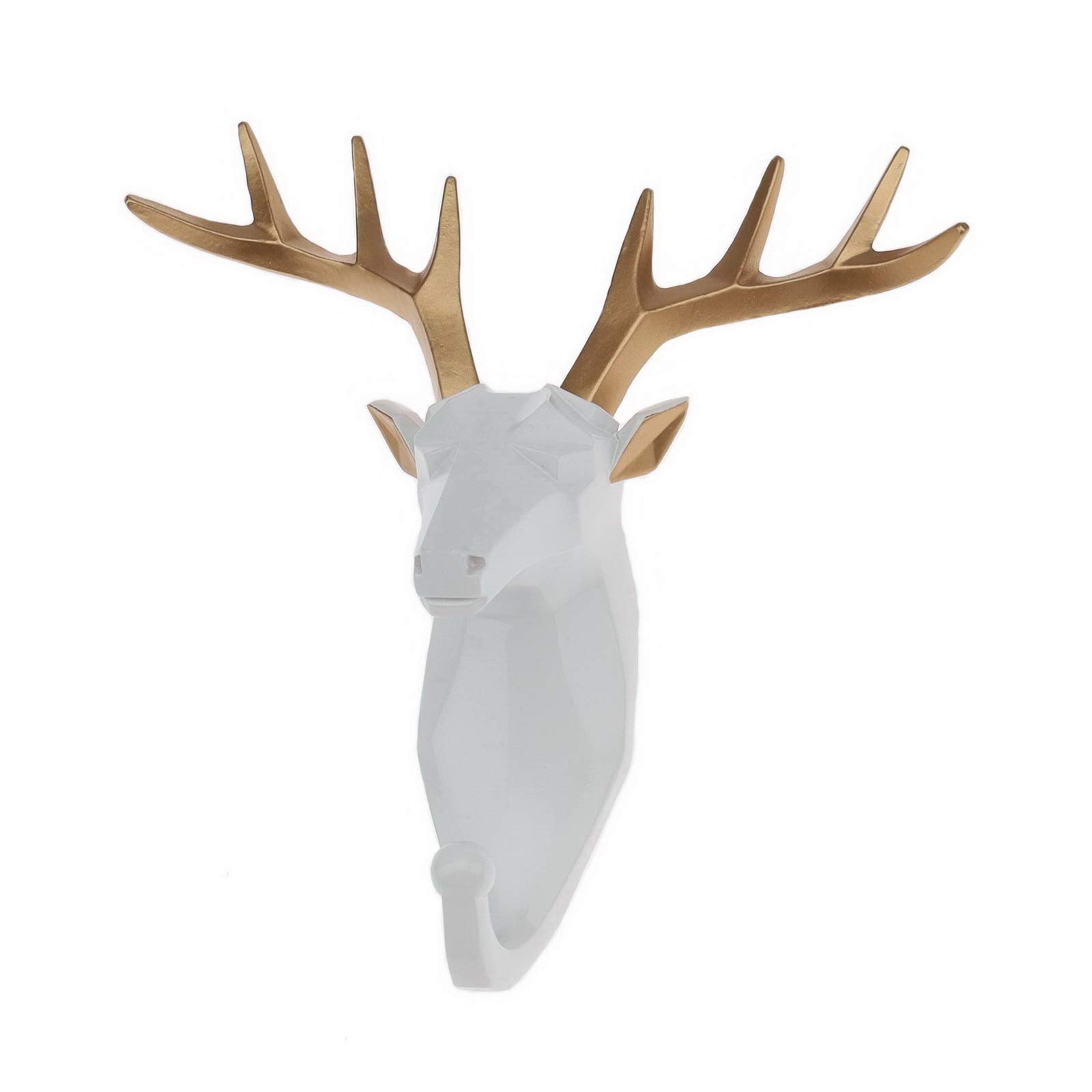 Kepfire Deer Head Hook Antlers Bathroom Nordic Animal Hook White Resin Coat Hanging Hook Decorative Craft Art Creative Mounted Hook Heavy Duty Scarf Hat Towel Wall Hook