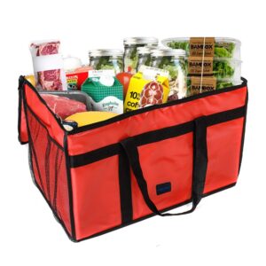 cherrboll Insulated Food Delivery Bag -23"x14"x15", Premium Large Commercial Catering Bag for Food Transport, Thermal Food Carrier with Side Pockets, Extra Strength Zipper & Thick Insulation, Red