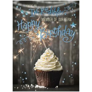 25 employee birthday cards - cupcake & stars design with blue holographic foil embossing - 26 white envelopes - fsc mix