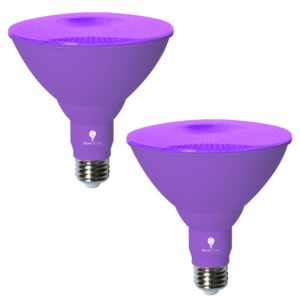 bluex bulbs 2 pack led par38 flood purple light bulb - 18w (120watt equivalent) - dimmable - e26 base led lights, party decoration, porch, home lighting, holiday halloween purple flood lights bulb.