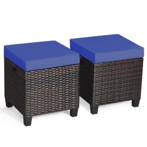 tangkula 2 pieces outdoor patio ottoman, all weather rattan wicker ottoman seat, patio rattan furniture, outdoor footstool footrest seat w/removable cushions