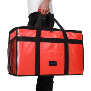 cherrboll Insulated Food Delivery Bag -23"x14"x15", Premium Large Commercial Catering Bag for Food Transport, Thermal Food Carrier with Side Pockets, Extra Strength Zipper & Thick Insulation, Red