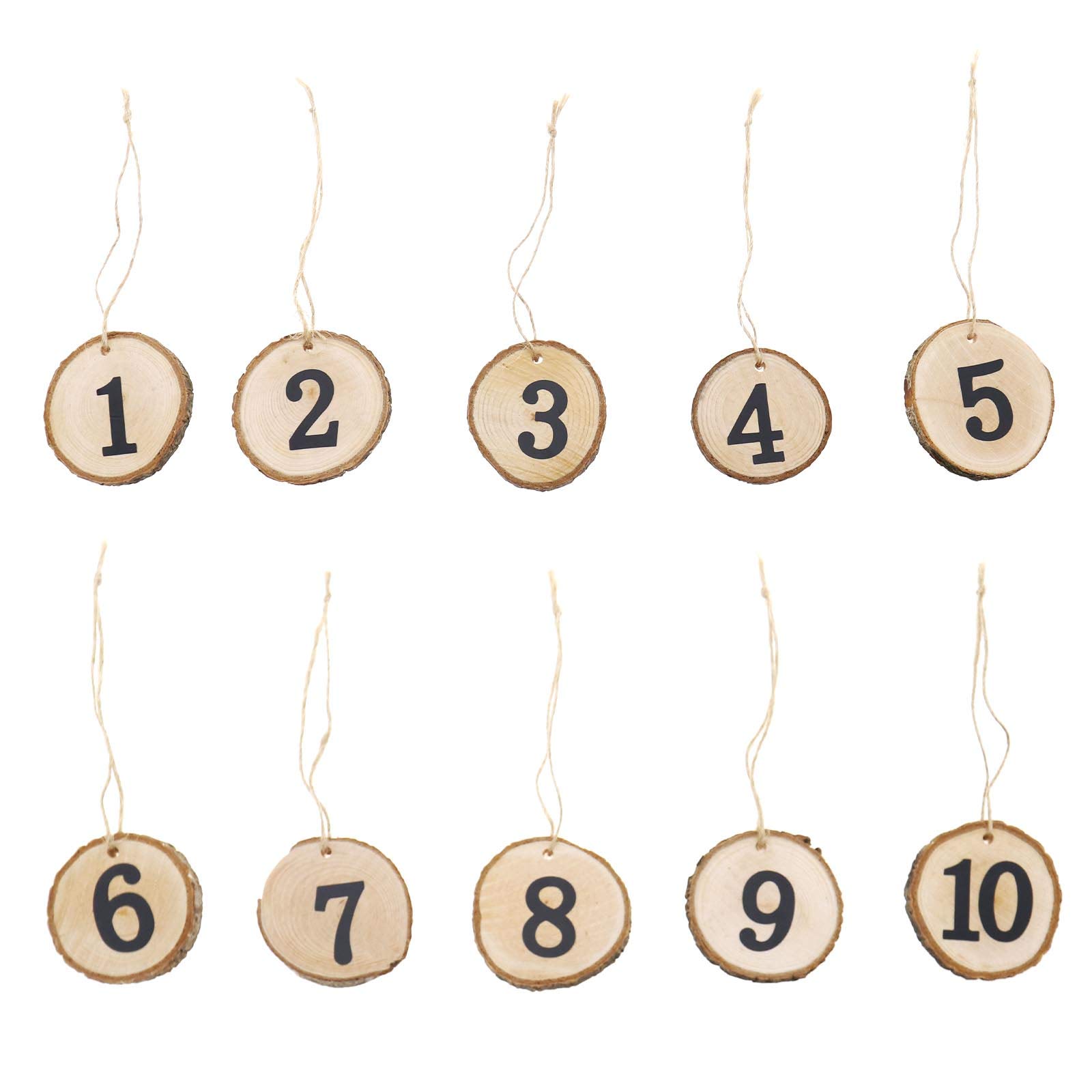 Micro Traders Wooden Table Numbers,10pcs 1-10 Wedding Table Numbers Hanging Wood Slice Wedding Table Centerpieces for Arts Crafts Wall Decor Wedding DIY