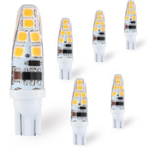 t5 t10 wedge base 2w led bulb 3000k warm white for 12v 24volt landscape path light, 921 922 912 194 168 t10 wedge rv camper trailer motorhome marine boat dome light, 6 pack