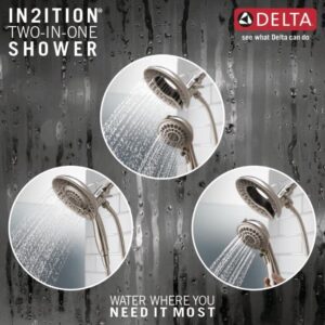 Delta Faucet 5-Spray In2ition 2-in-1 Dual Shower Head with HandHeld Spray, Brushed Nickel Hand Held Shower Head with Hose, Handheld Shower Heads, 2.5 GPM Shower Head, Stainless 58569-SS25-PK