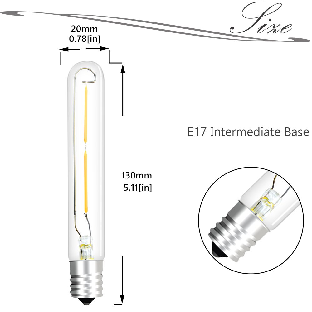 Bonlux LED T6.5 Exit Sign Clear Light Bulbs, 2W E17 Intermediate Base T6.5 LED Appliance Bulb (20W Incandescent Equivalent) for Refrigerator Freezer, Daylight 6000K (4-Pack,E17 Base)