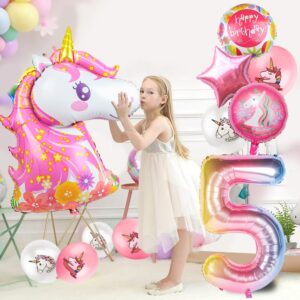 MOVINPE Unicorn Balloons Birthday Party Decorations for Girls 6th Party, 43" Pink Large Unicorn Gradient Jumbo Number 6" Foil Balloon Bouquet, Girly Unicorn Theme Party Supplies Backdrop Decor