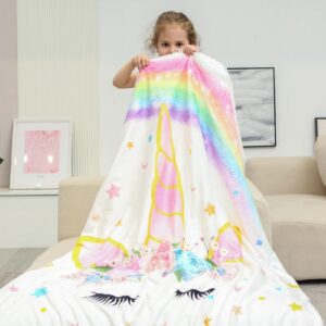 WERNNSAI Magic Unicorn Blanket - 50” × 60” Sherpa Fleece Throw Blankets for Girls Kids Baby Shower Birthday Gifts Couch Sofa Bedroom Nursery Bed Decorative Throws Blankets