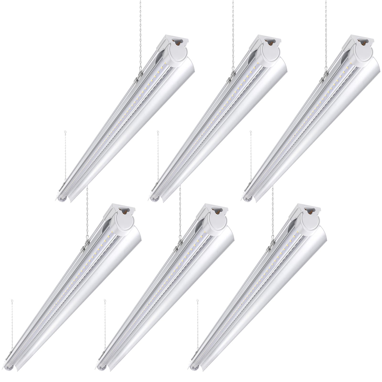 Barrina LED Shop Light 4FT, 40W 5000LM 6500K, Clear Cover Hanging led Light Fixture, Linkable LED Tube Lights, V Shape LED Ceiling Lights for Garage, Warehouse, Workshop, 6 Pack