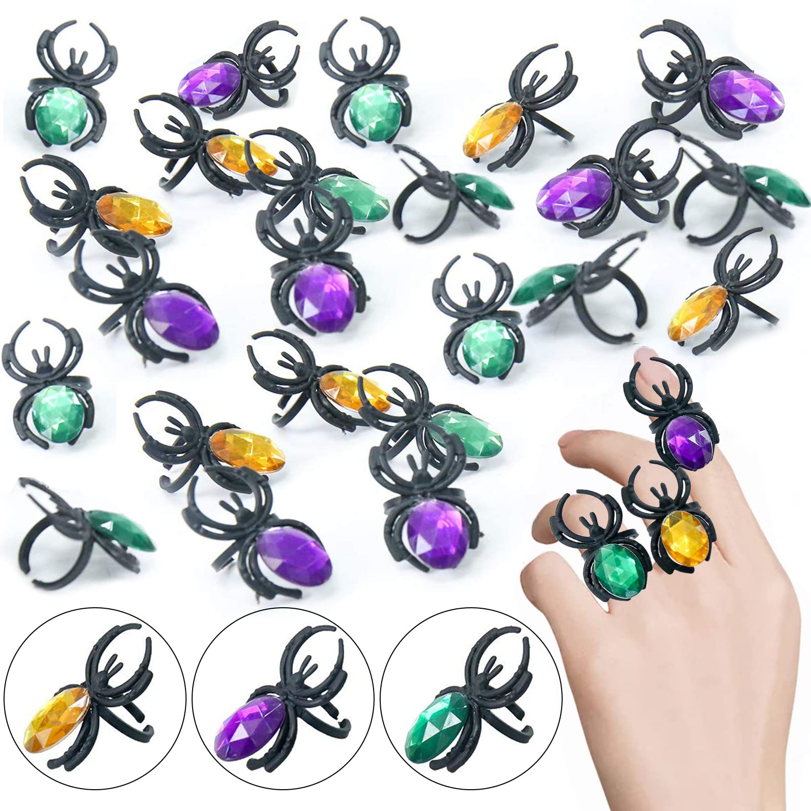 KEPATO 18 Pack Halloween Spider Ring Spider Party Favors Fake Plastic Spider Ring for Halloween Decoration