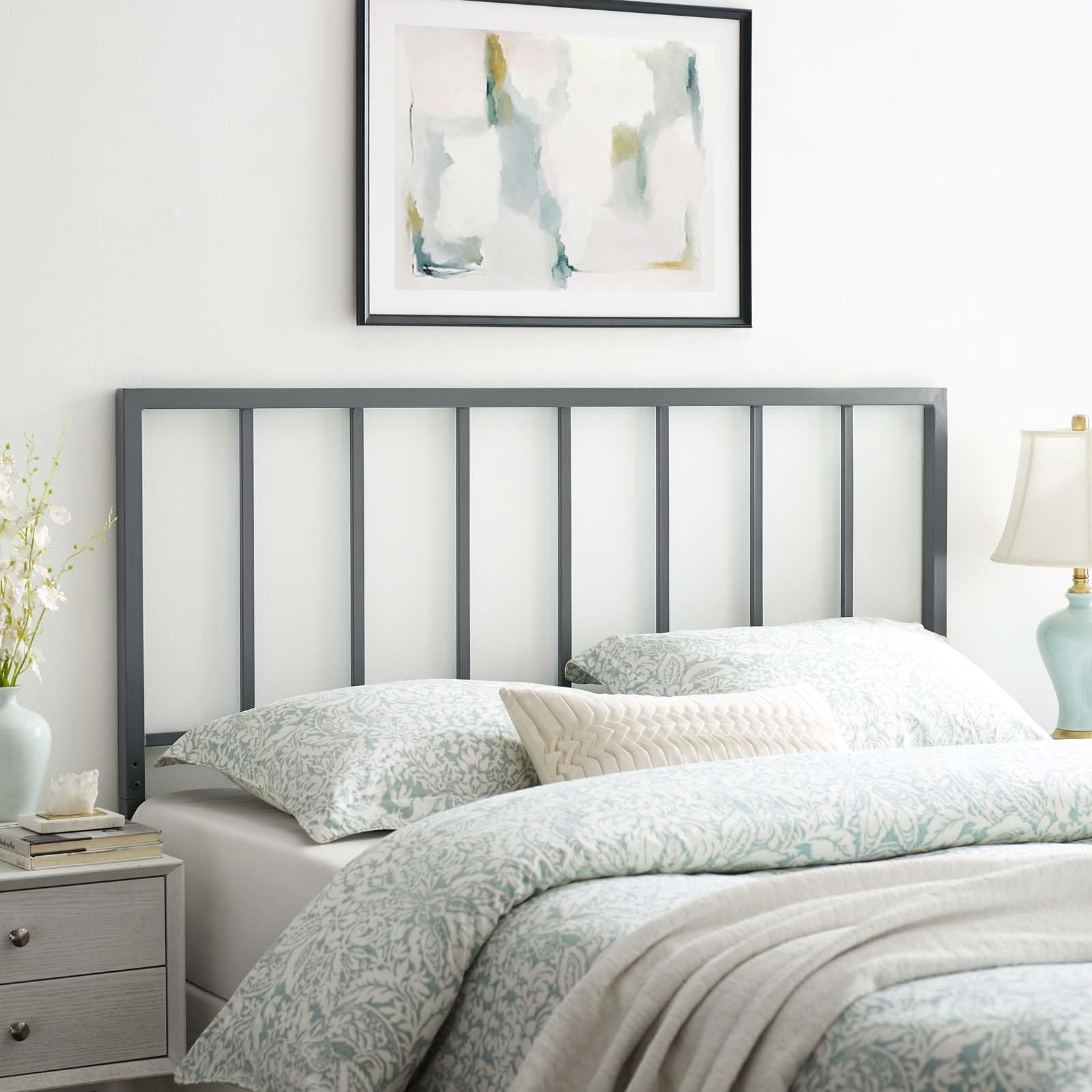 Modway Tatum Modern Farmhouse Metal Queen Headboard in Black