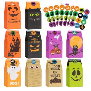 halloween treats bags party favors 80 pcs kids halloween candy bags for trick or treating + 84 pcs halloween stickers, mini paper gift bags for treats snacks, halloween goodie bags party supplies