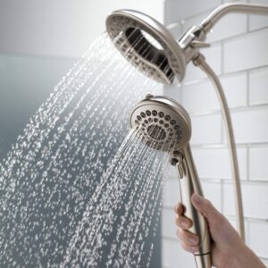 Delta Faucet 5-Spray In2ition 2-in-1 Dual Shower Head with HandHeld Spray, Brushed Nickel Hand Held Shower Head with Hose, Handheld Shower Heads, 2.5 GPM Shower Head, Stainless 58569-SS25-PK