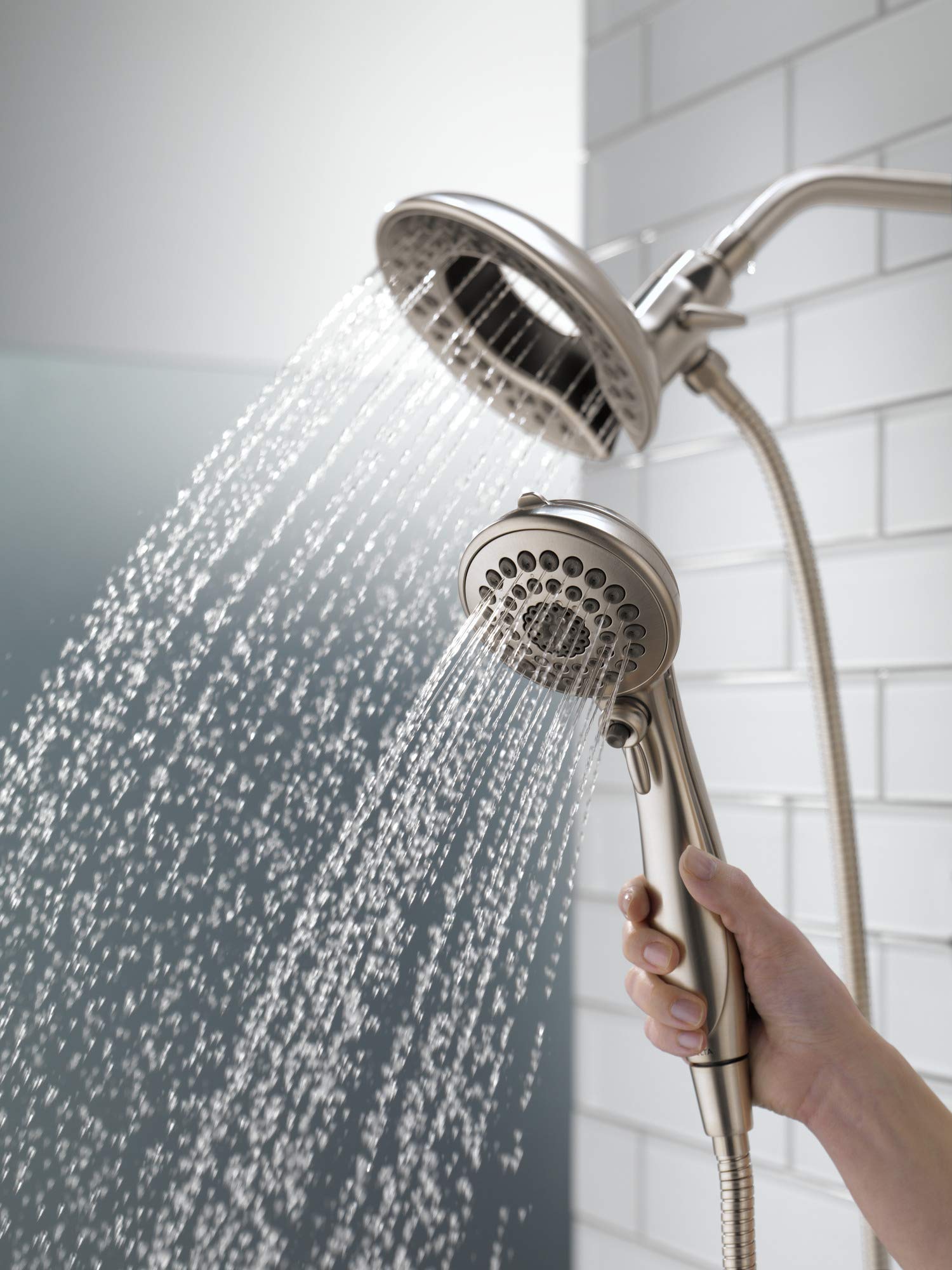 Delta Faucet 5-Spray In2ition 2-in-1 Dual Shower Head with HandHeld Spray, Brushed Nickel Hand Held Shower Head with Hose, Handheld Shower Heads, 2.5 GPM Shower Head, Stainless 58569-SS25-PK