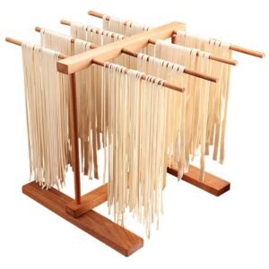 gekufa pasta drying rack collapsible | household spaghetti noodle dryer stand for drying pasta and cooking | pasta tree with 8 arms | beechwood