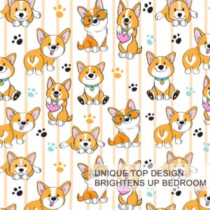 BlessLiving Kids Dog Bedding Twin Size 3D Orange Corgi Modern Striped Bedspread 3 Piece Puppy Animals Duvet Cover Set for Boys Girls