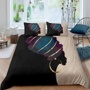 feelyou african woman comforter cover set ethnic afro duvet cover traditional exotic style bedding set indian tribal bedspread cover bedroom decor 3pcs bedcloths king size black beige