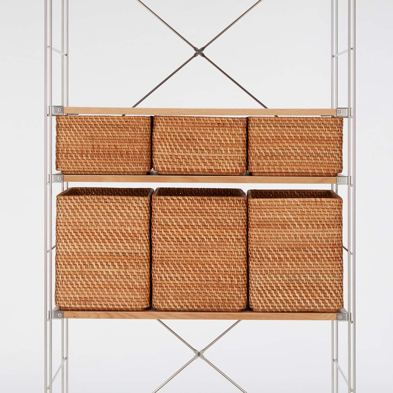 無印良品 MUJI 47381306 Overlapping Rattan Rectangular Basket, Medium (V) Approx. Width 14.2 x Depth 10.2 x Height 6.3 inches (36 x 26 x 16 cm)