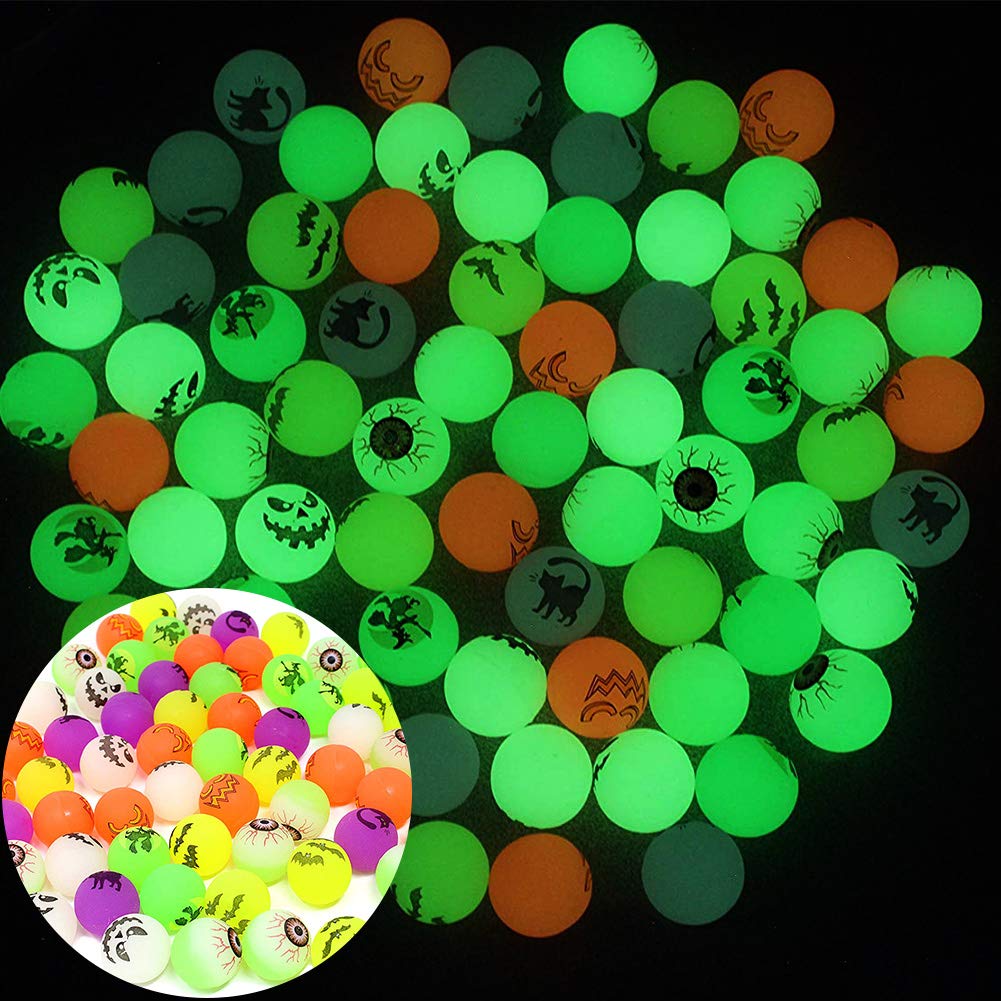 LovesTown 24 Halloween Theme Designs Bouncing Balls - Glow in The Dark Bouncy Party Favors Supplies for Kids, Trick or Treating Goodie