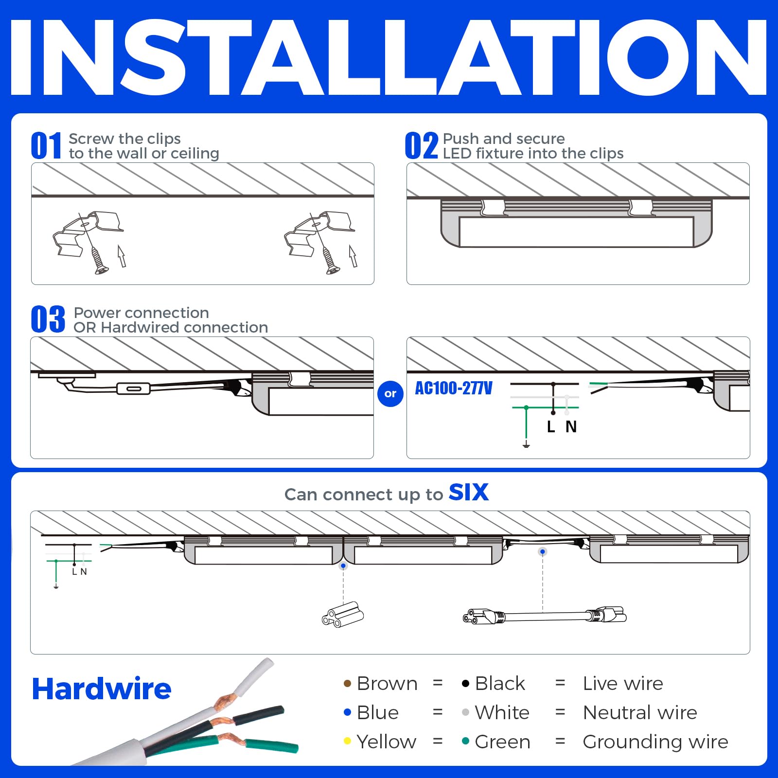 Barrina LED Shop Light 4FT, 40W 5000LM 6500K, Clear Cover Hanging led Light Fixture, Linkable LED Tube Lights, V Shape LED Ceiling Lights for Garage, Warehouse, Workshop, 6 Pack