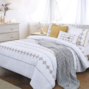 yinfung boho duvet cover set white queen moroccan stripe aztec geometric yellow grey ethic tribal bohemian vibrant textured 90x90 cotton bedding set embroidered zip embroidered 3 pieces