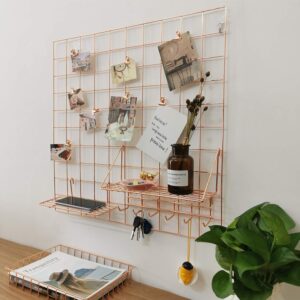 Yash Metal Wire Grid Panel, Display Organizer, Postcard Wall Artwork Display for Home Office Living Room Dorm Kitchen Storage Grid Wall, 23.6" X 23.6", Pack of 2 Pcs, Rose Gold