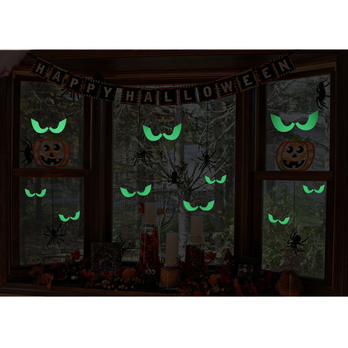 Halloween Wall Decal: Fluorescent Luminous Stickers Glow in Dark Evil Peeping Eyes Waterproof Removable Stickers for Halloween Wall, Window, Ceiling Decoration Party Supplies - 23 Pcs with 5 Sizes