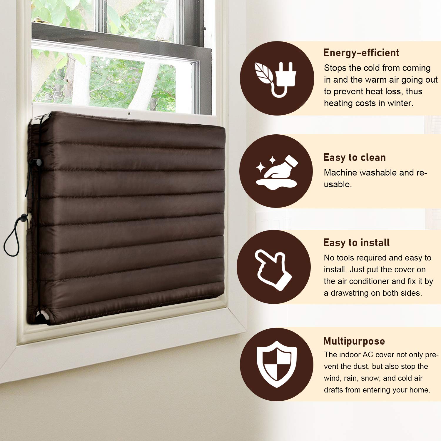 FORSPARK Indoor Air Conditioner Cover, AC Covers for Inside with Free Drawstring, 25 x 18 x 3.5 inches (L x H x D) -Brown