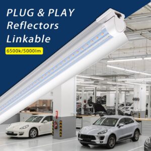 Barrina LED Shop Light 4FT, 40W 5000LM 6500K, Clear Cover Hanging led Light Fixture, Linkable LED Tube Lights, V Shape LED Ceiling Lights for Garage, Warehouse, Workshop, 6 Pack