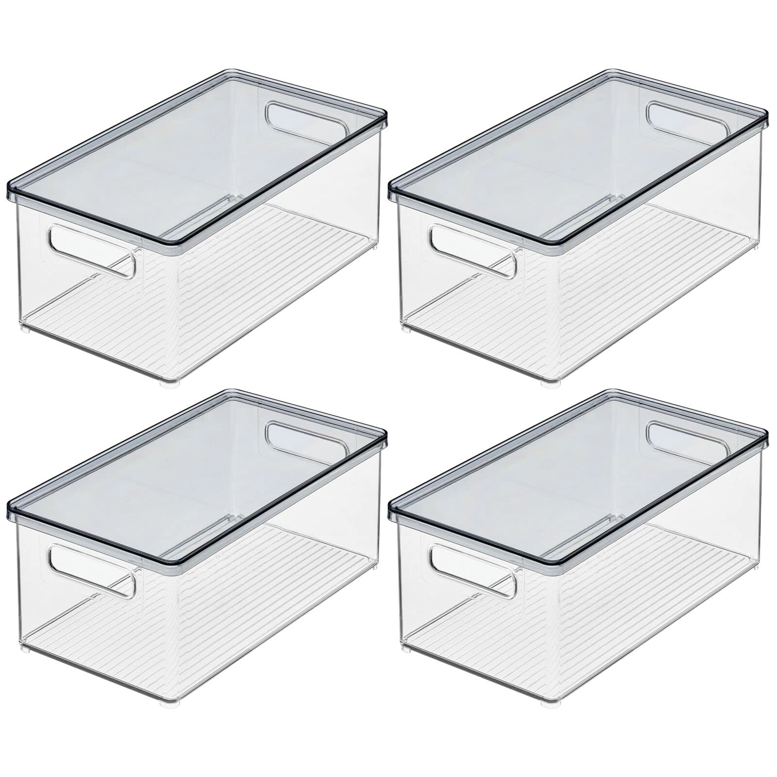 mDesign Plastic Storage Bin Box Container, Lid, Built-In Handles, Organization for Makeup, Hair Styling Tools, Accessories in Bathroom Cabinet, Shelves, Ligne Collection, 4 Pack, Clear/Smoke Gray