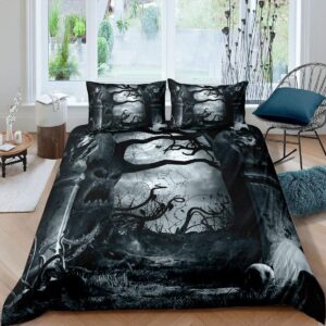 erosebridal tree bedding set queen size halloween horror theme comforter cover gothic spooky duvet cover for teens adult men branches grey tree terror quilt cover home decoration