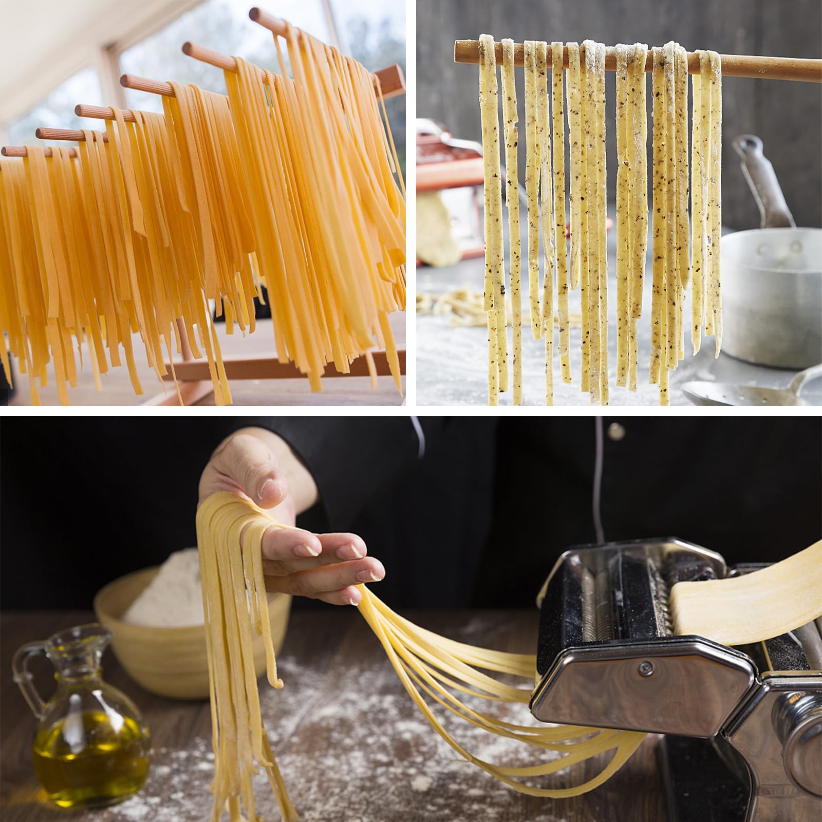 Gekufa Pasta Drying Rack Collapsible | Household Spaghetti Noodle Dryer Stand for Drying Pasta and Cooking | Pasta Tree with 8 Arms | Beechwood