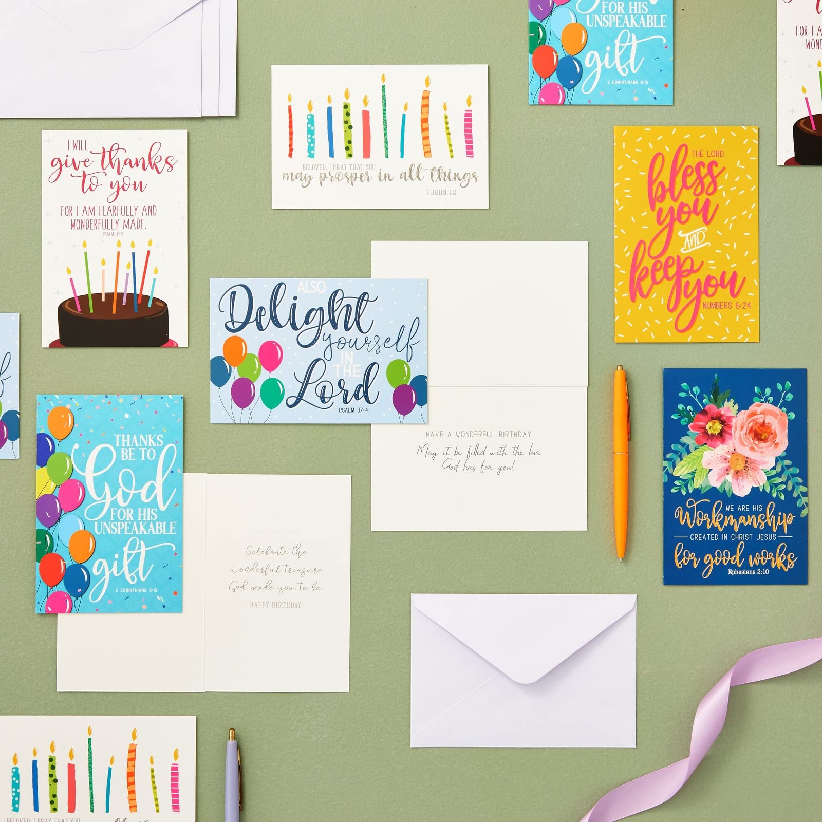 Faithful Finds 48 Pack Religious Christian Birthday Cards Bulk Set with Envelopes, Bible Verse Design (4 x 6 In)