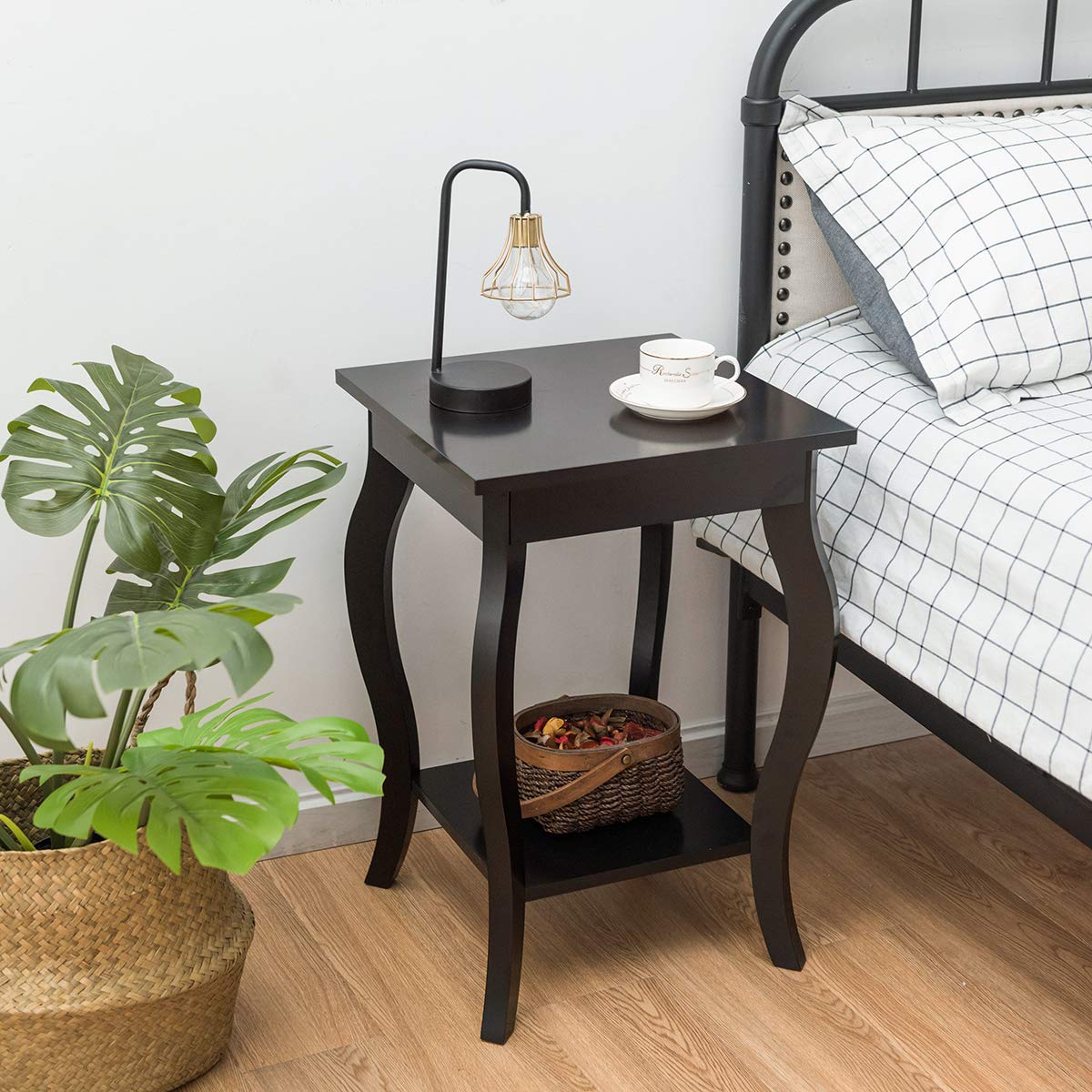 Giantex End Table 16" W/Storage & Shelf Curved Legs Home Furniture for Living Room Accent Sofa Side Table Nightstand (2, Dark Coffee)