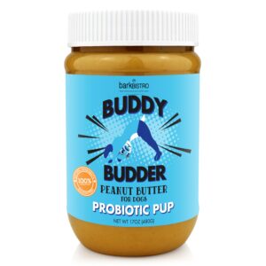 buddy budder bow-wow blueberry (probiotic + prebiotic), 100% natural dog peanut butter, healthy peanut butter dog treats, dog enrichment supplement, made in usa (17oz jar)