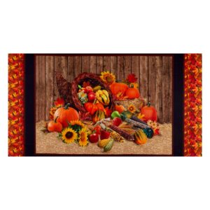 harvest time cornucopia 24" panel black, fabric by the yard