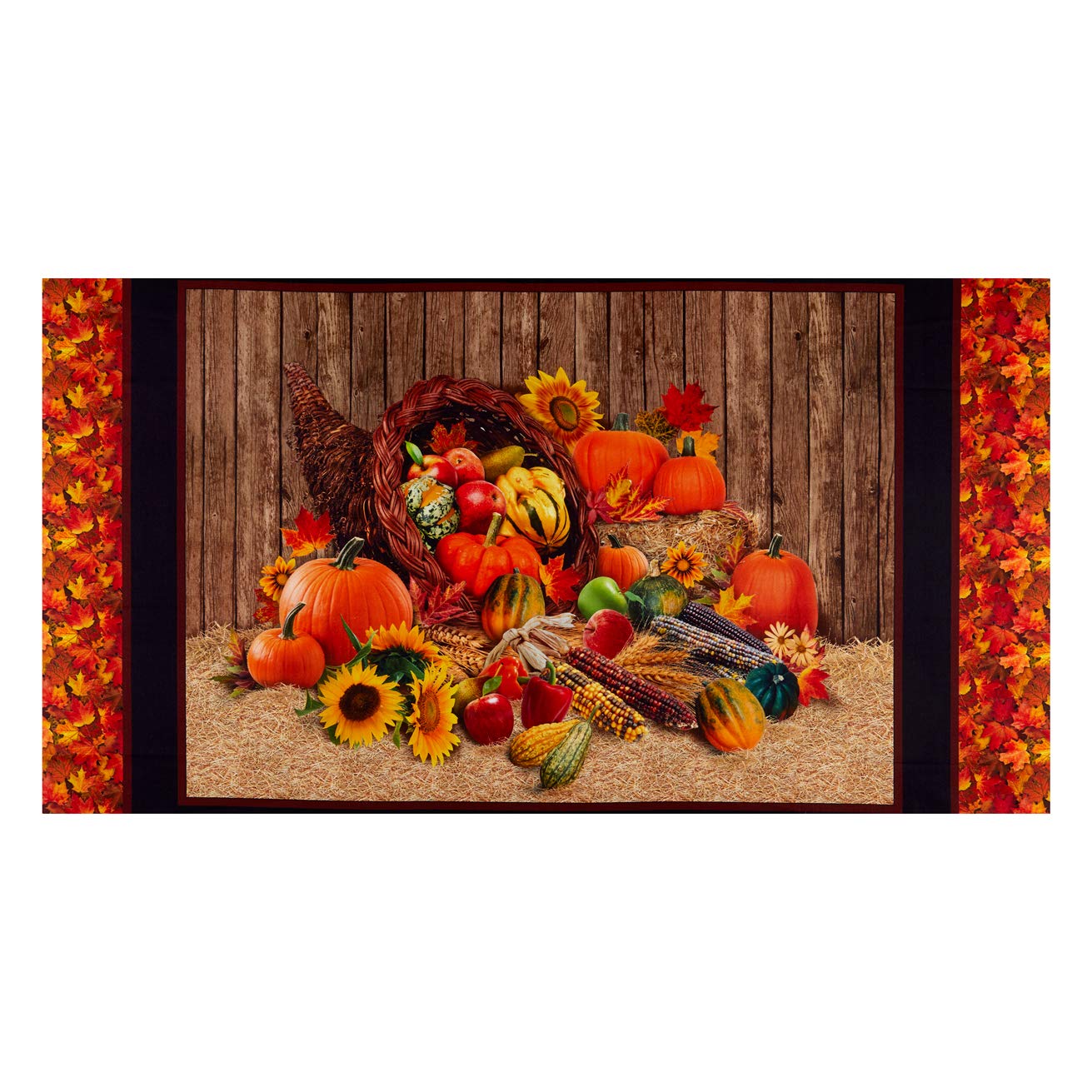 Harvest Time Cornucopia 24" Panel Black, Fabric by the Yard