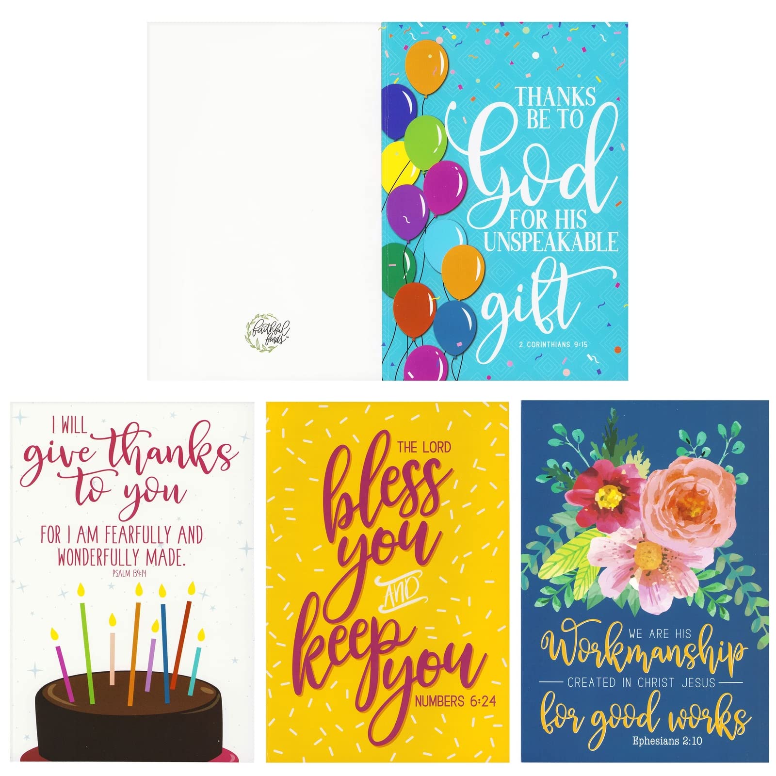 Faithful Finds 48 Pack Religious Christian Birthday Cards Bulk Set with Envelopes, Bible Verse Design (4 x 6 In)