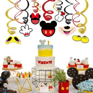 Kristin Paradise 30Ct Mickey Hanging Swirl Decorations, Mouse Party Supplies, Mickie Birthday Theme Decor for Kids Boy Girl Baby Shower, Clubhouse 1st Bday Favors Idea