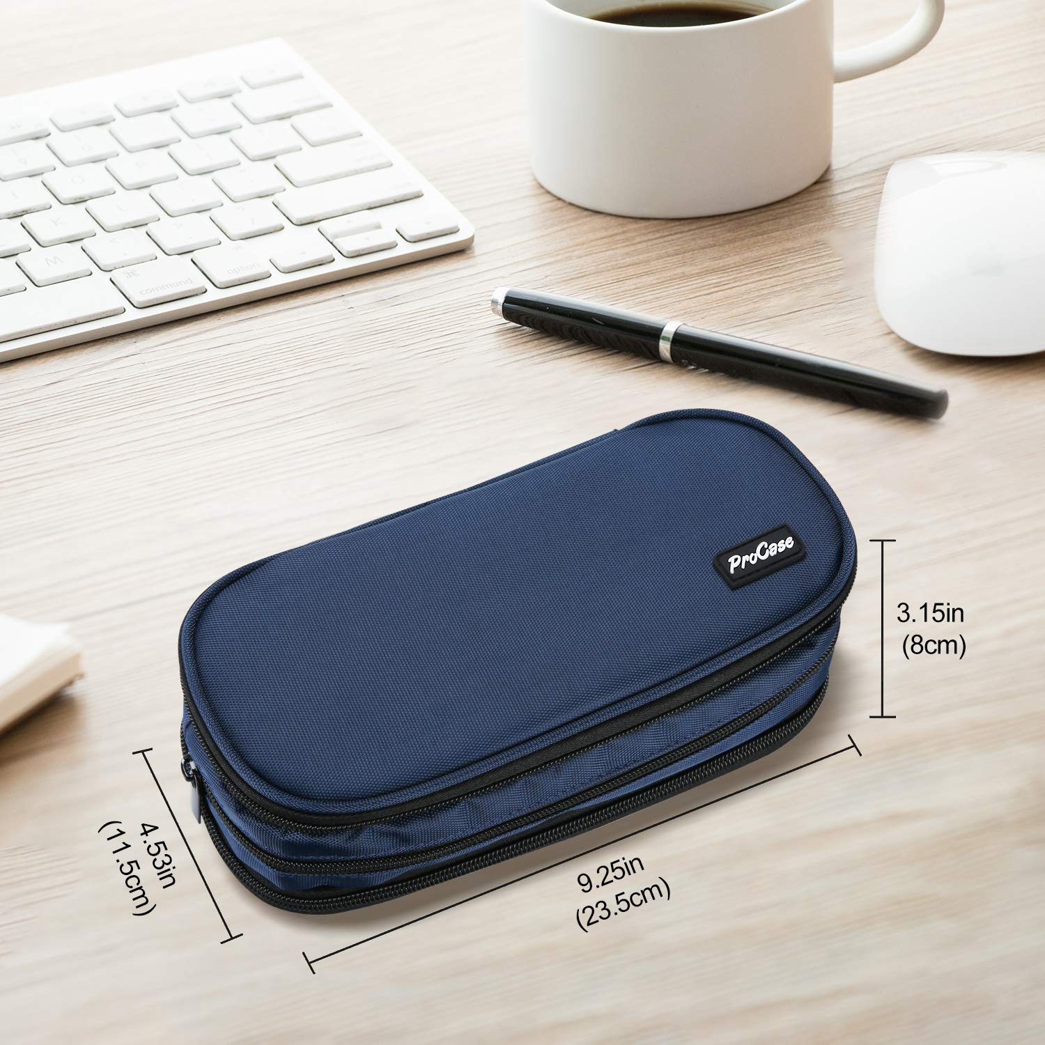 ProCase Big Capacity Pencil Case Pen Bag, Handheld Pencil Holder Pouch Pen Organizer Students Stationery Pouch with Durable Zipper Multi Compartments for School & Office Supplies –Navy